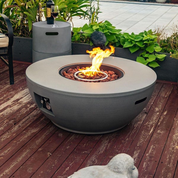 36 in. 50000 BTU Gray Steel Propane Outdoor Fire Pit Table Set with ...