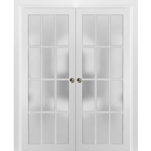 Sartodoors 64 in. x 84 in. 2 Panel White Finished Solid Wood Sliding ...