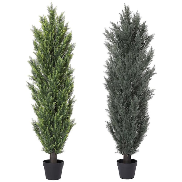 2 Pieces 5 ft. Artificial Cedar Tree in Pot, Artificial Tree for ...