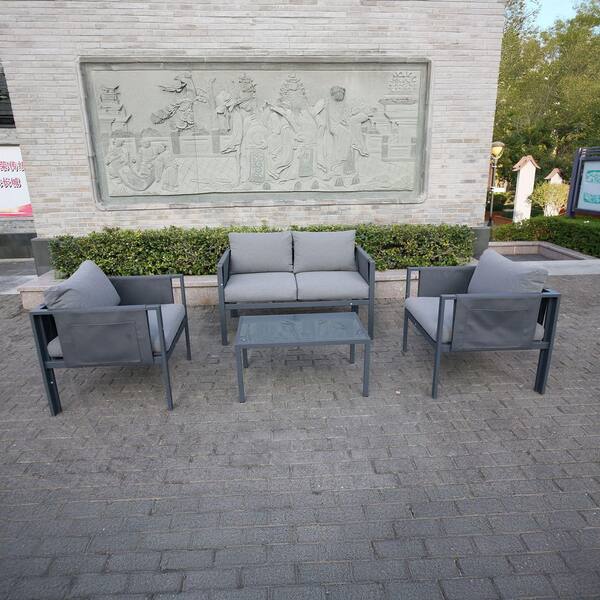 DEKO LIVING 4 Piece Outdoor Gray Sofa and Table Set COP30014 - The Home ...