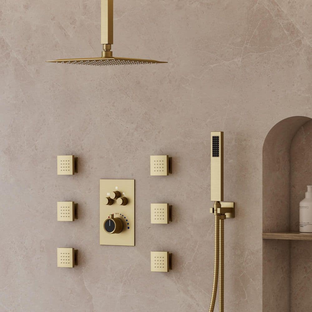 YAWWALK Triple Handles 7-Spray Patterns Shower Faucet 12 in. Shower ...
