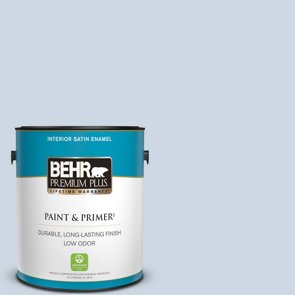 BEHR PREMIUM PLUS 1 gal. #ICC-35 Blue Reflection Satin Enamel Low Odor ...