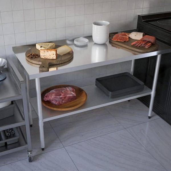 Otryad Stainless Steel Prep Table with Adjustable Undershelf and ...
