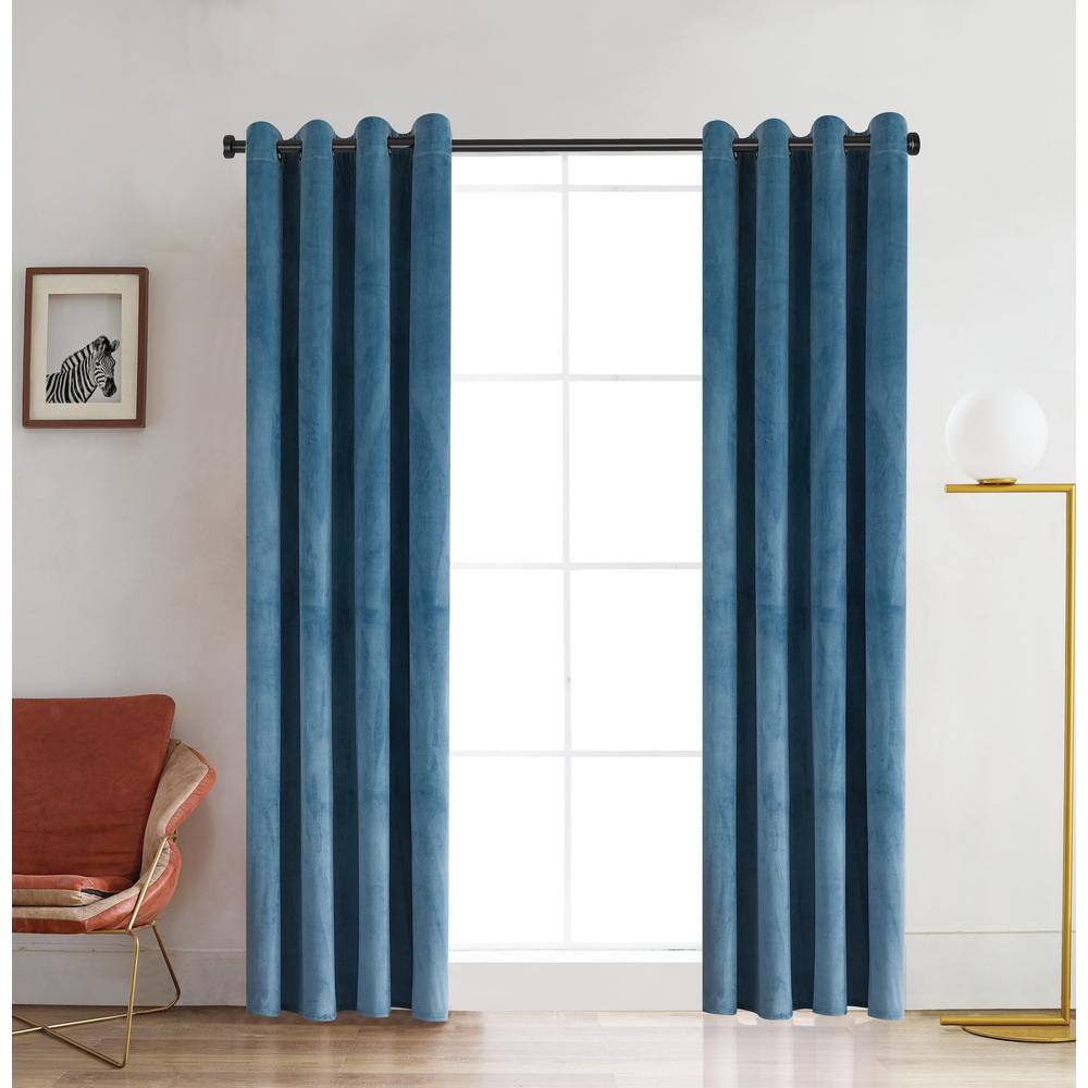 Lyndale Decor Dusty Blue Velvet Grommet Room Darkening Curtain - 52 in ...