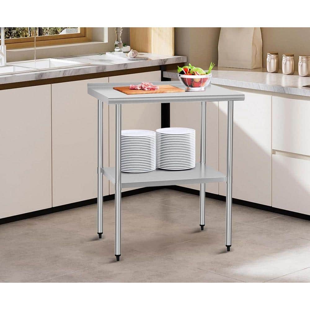 Otryad Stainless Steel Table, Metal Work Table Adjustable Undershelves ...