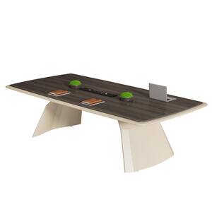 BYBLIGHT Moronia 78.74 in. Rectangular White and Brown Conference Table ...