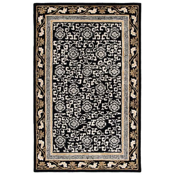 SAFAVIEH Antiquity 5 ft. x 8 ft. Black/Ivory Paisley Border Area Rug ...