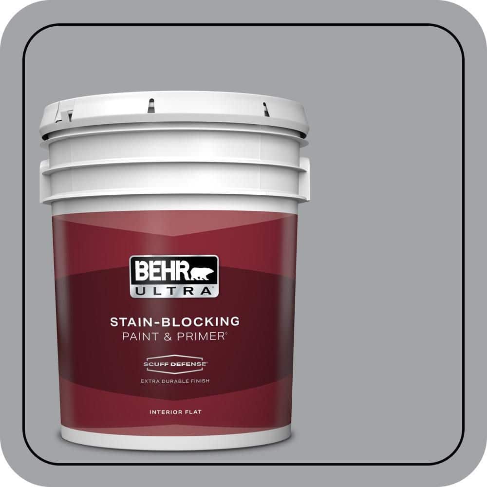 BEHR ULTRA 5 gal. #N530-4 Power Gray Extra Durable Flat Interior Paint ...
