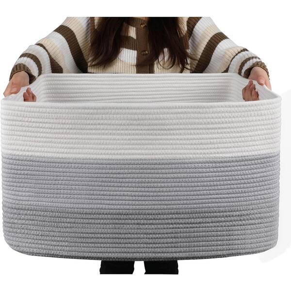 Cubilan Cotton Rope Basket, Gradient Grey Rectangle Woven Baskets for ...