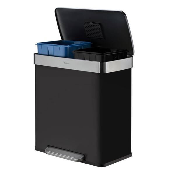 QUALIAZERO 16 Gal. Dual Compartment Matte Black Recycle Trash Can, Step ...