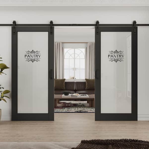 ARK DESIGN 72 in. x 80 in. 1-Lite Frosted Glass Black Primed MDF ...