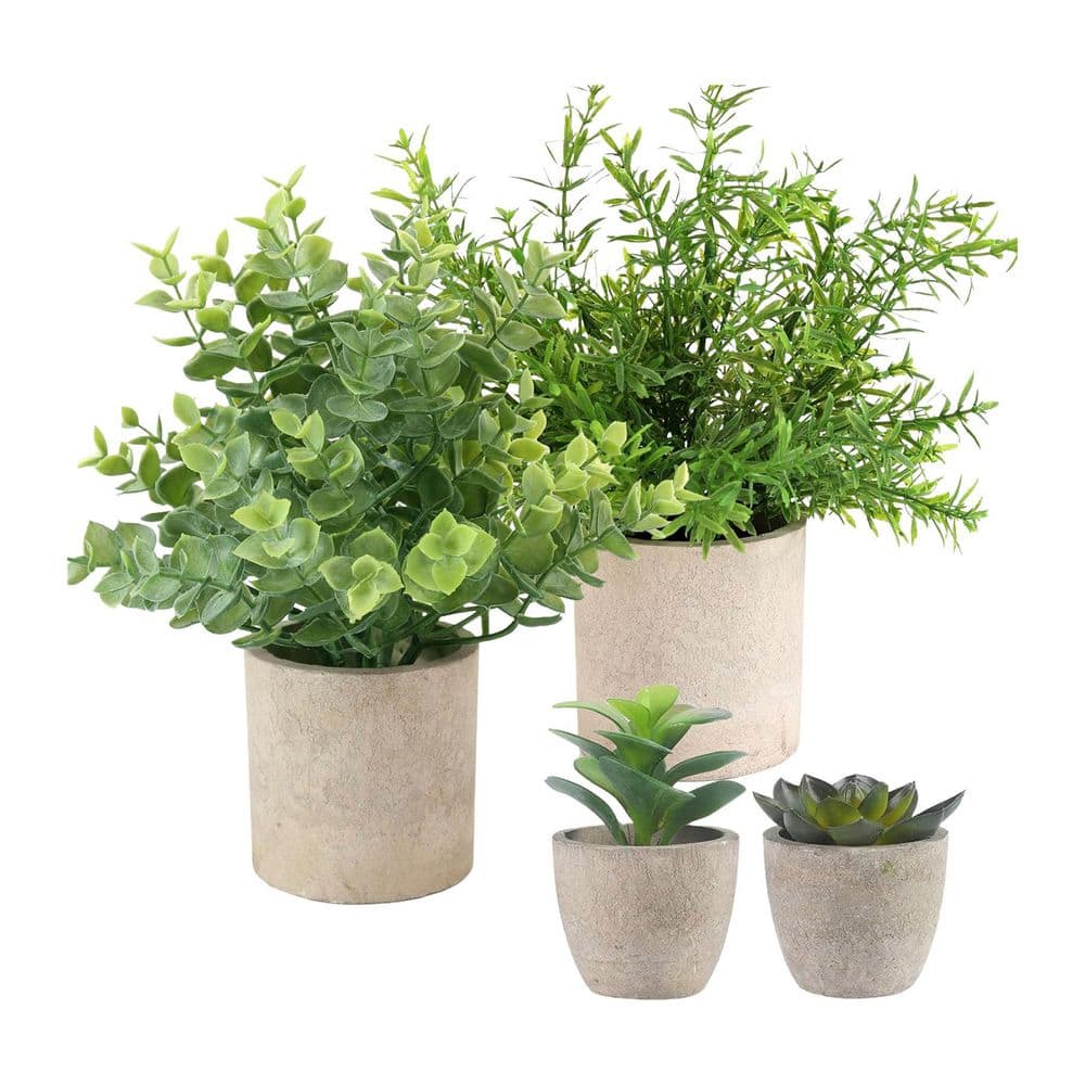2.95 in Green Indoor Artificial Eucalyptus Rosemary Succulent Shrub 4 ...
