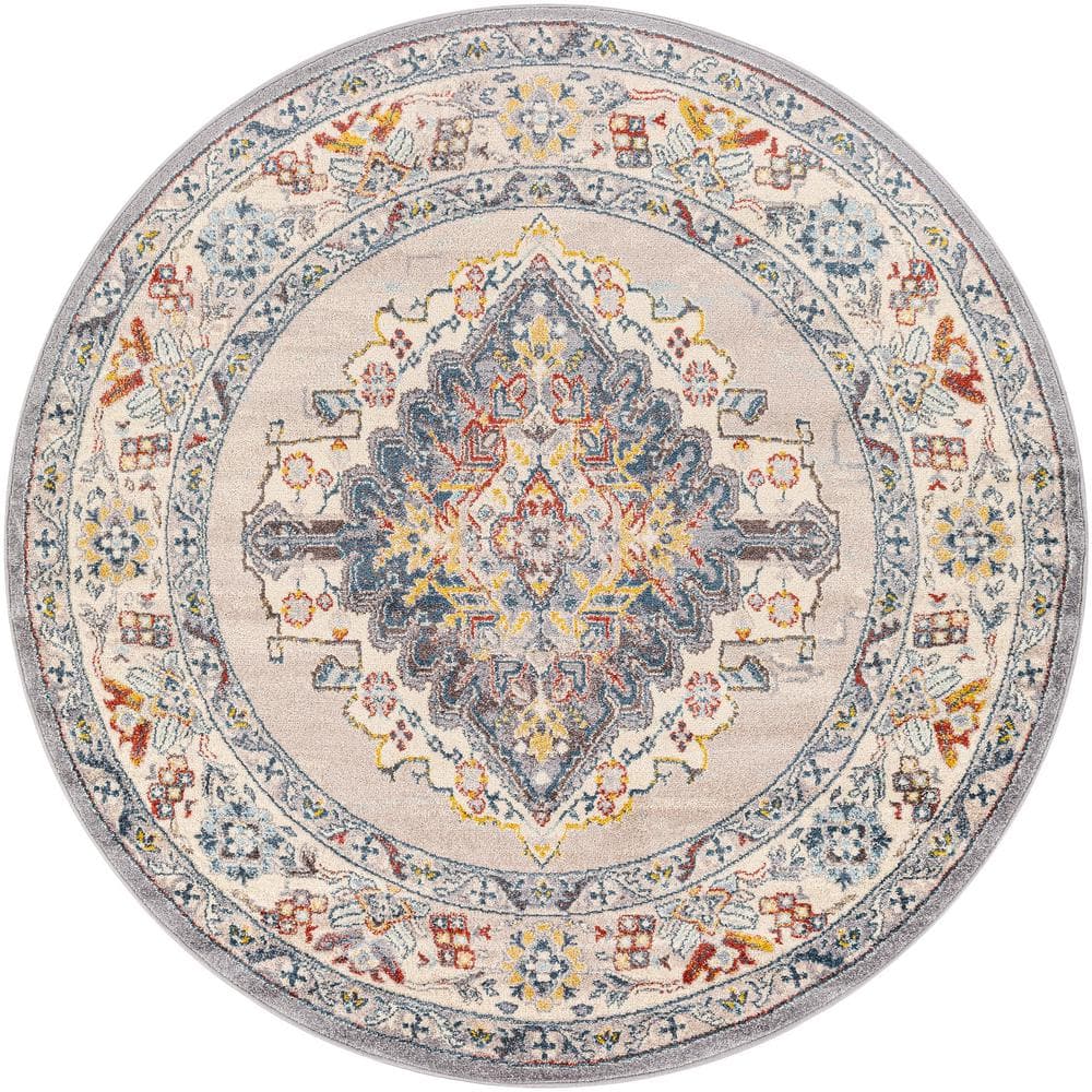 Livabliss Chandi Blue/Orange 6 ft. 7 in. x 6 ft. 7 in. Round Medallion ...