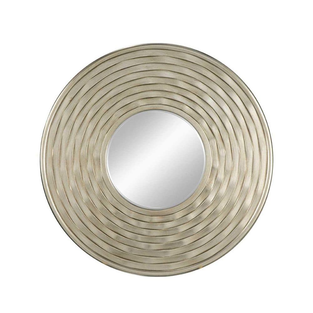 Miscool Avex Silver 31 in. W x 31 in. H Art Deco Round PU Framed Mirror ...