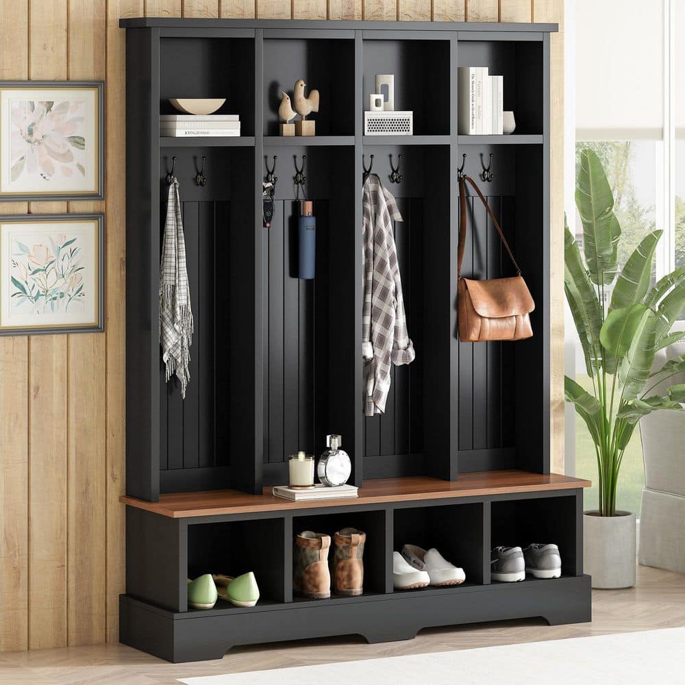 Noble House Eleanor Multifunctional 3-in-1 Black Entryway Hall Tree ...