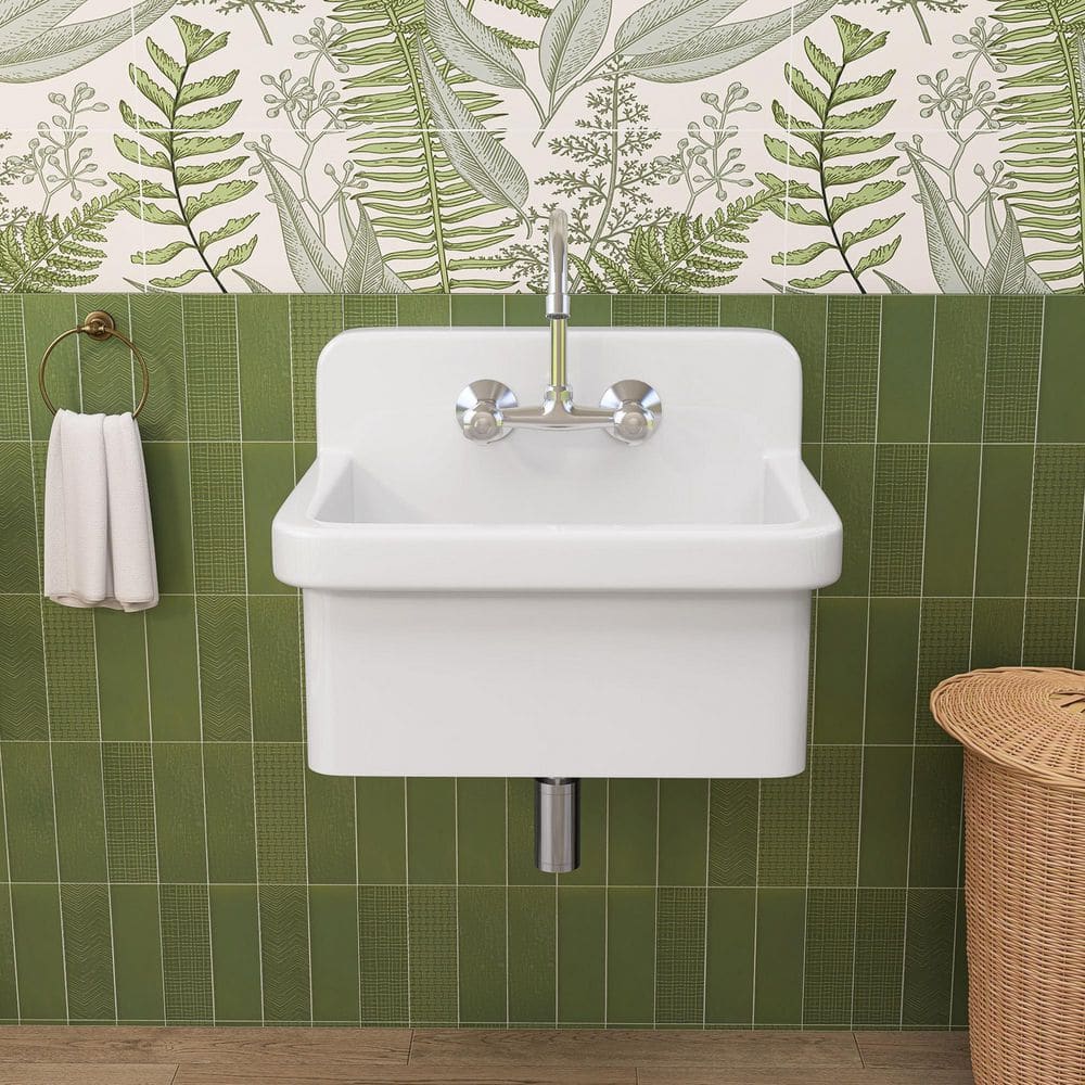 NTQ 24 in. W x 20 in. D Wall Mount Laundry/Utility Sink in White ...