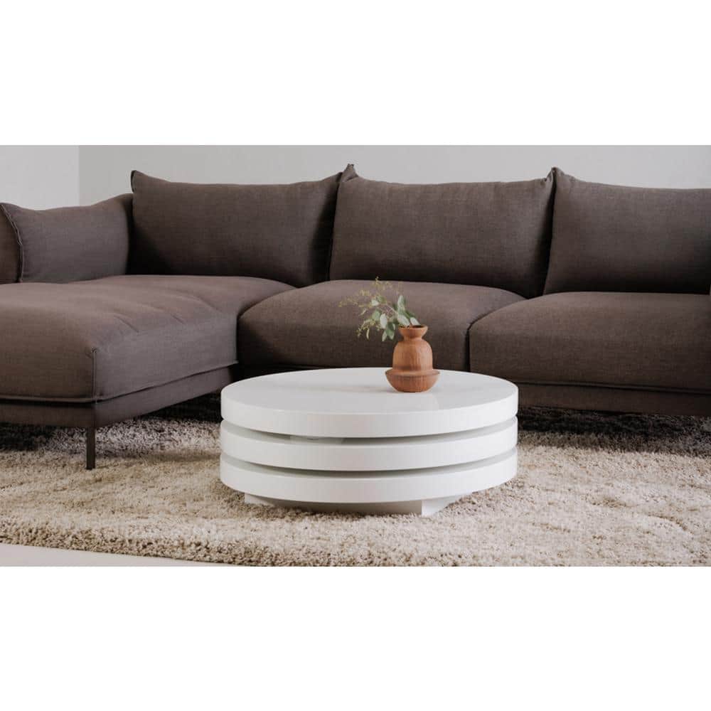 NADAAL STUDIOS Michael 31.5 in. x 31.5 in. x 12.5 in. White Round MDF ...