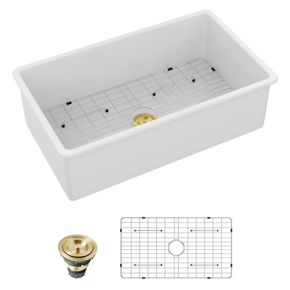 Logmey 32 in. Fireclay Undermount Sink Single Bowl White Kitchen Sink ...