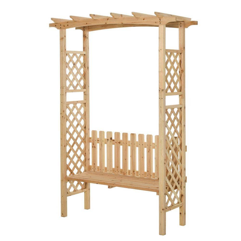 60 in. Light brown Wood Varnished Fir Wood Garden Arbor Bench with Arch ...