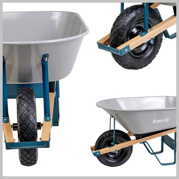 Anvil 6 cu. ft. Steel Tub Wheelbarrow with Wooden Handles and Pneumatic ...
