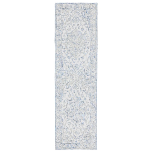 SAFAVIEH Trace Ivory/Blue 2 ft. x 8 ft. High-Low Runner Rug TRC302M-28 ...