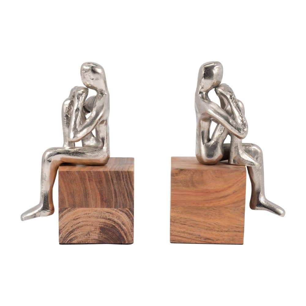 Liv & Skye Silver 5 in. x 7 in. Modern Metal and Wood Thinking Man ...
