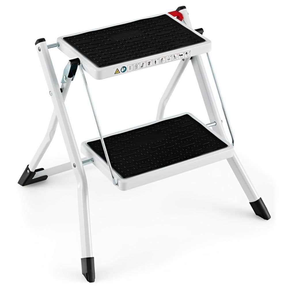 2-Step Metal Step Stool Folding Step Ladder wiht Anti-Slip Large Pedal ...