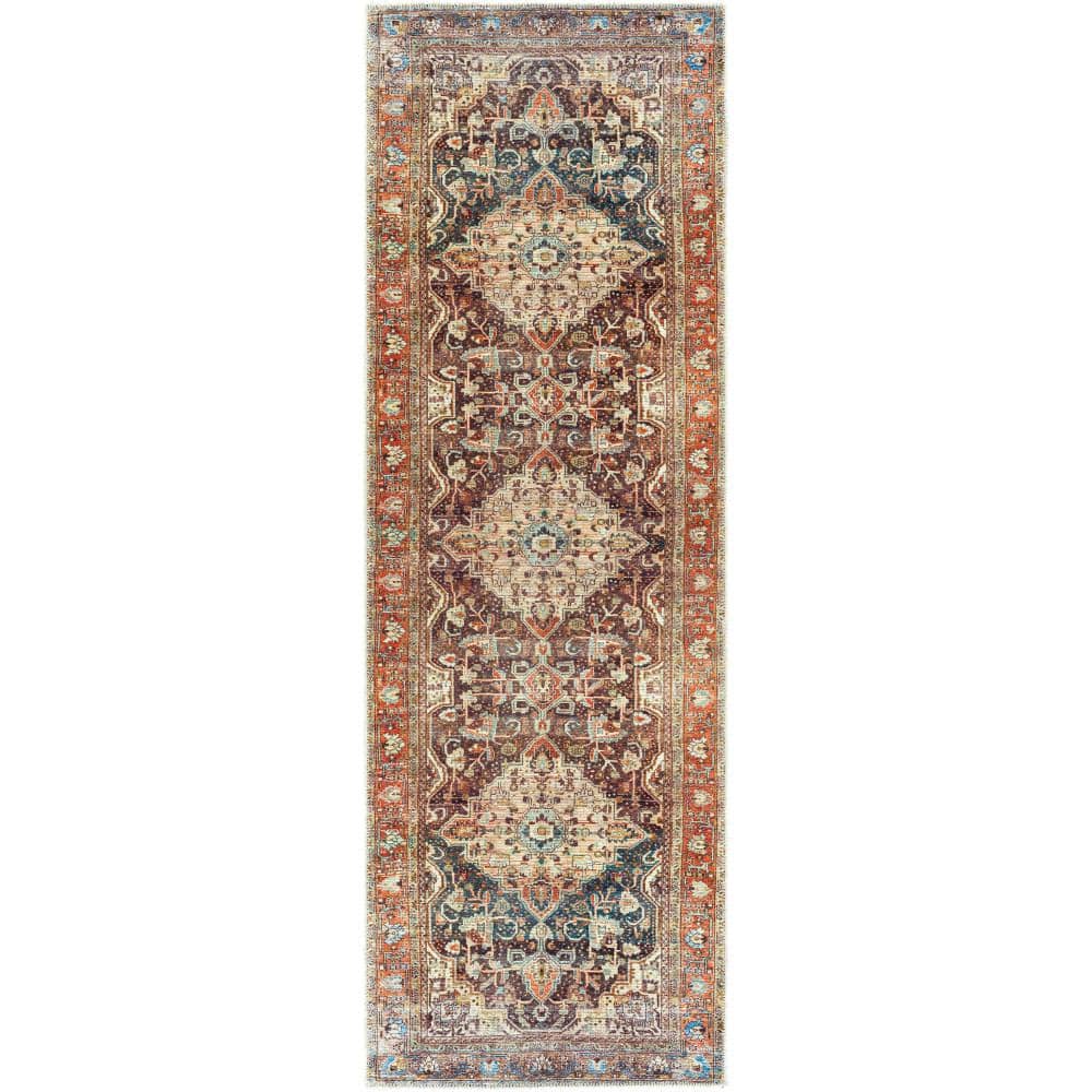 Livabliss Michelle Burnt Orange/Teal Oriental 3 ft. x 8 ft. Machine ...
