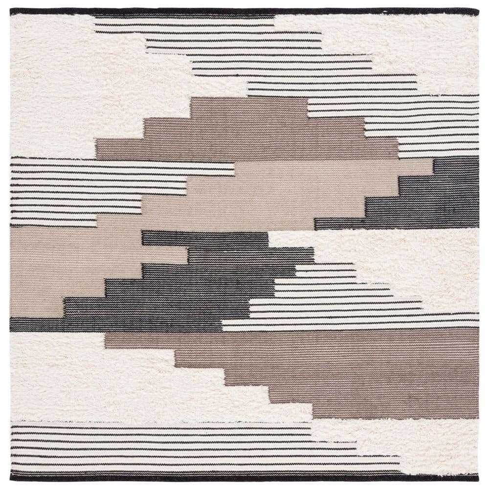 SAFAVIEH Kenya 8 ft. x 8 ft. Black/Ivory Abstract Geometric Square Area ...