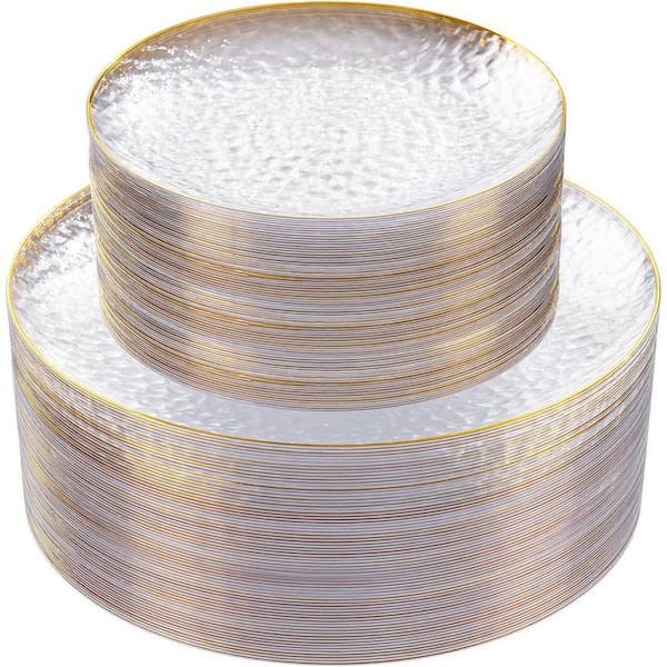 Clear Gold Plastic Decorative Platter (60-Pieces) YYD1-042 - The Home Depot