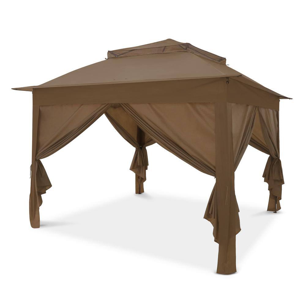 COOS BAY 11 ft. x 11 ft. Brown Portable Pop up 2-Tier Gazebo with 4 ...