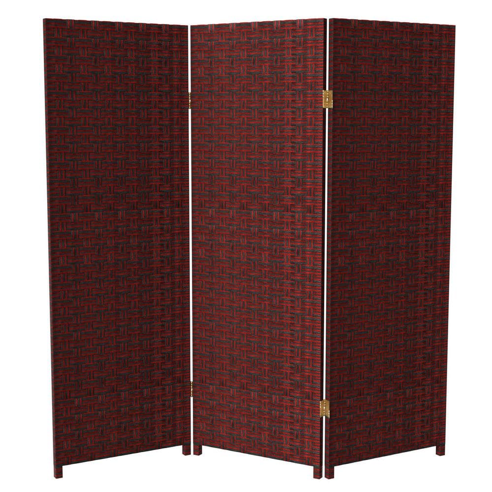 Oriental Furniture 4 ft. Red-Black 3-Panel Room Divider SS4FIBER-RBLK ...