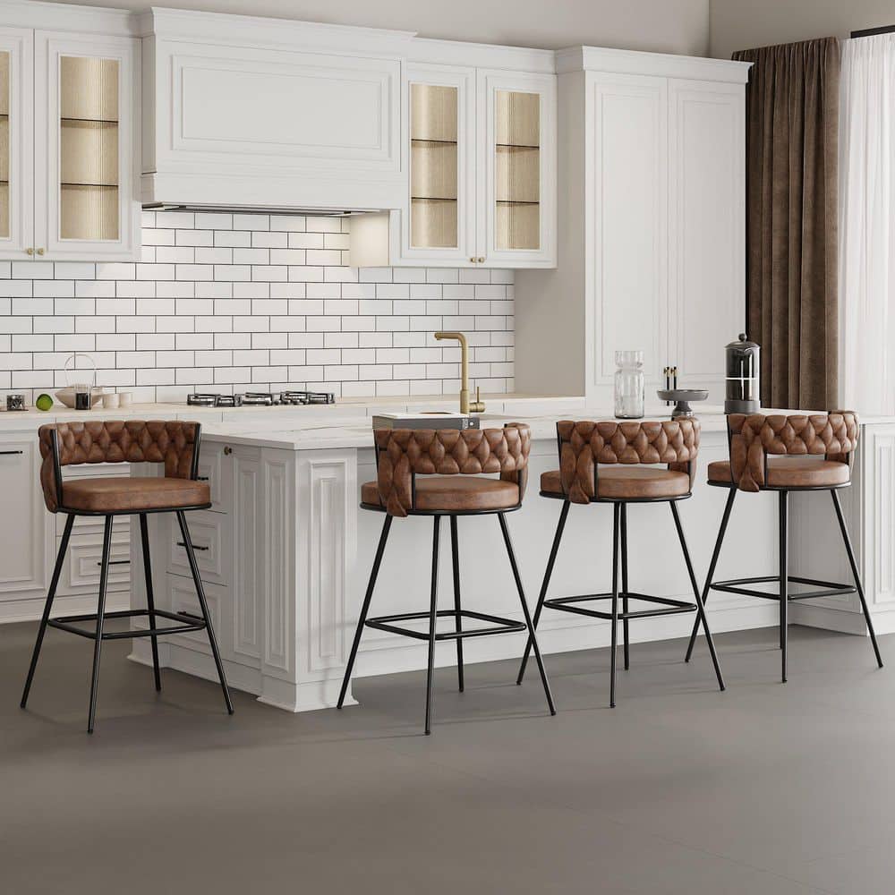 VECELO 34.25 in. Braided Bar Stools Set Counter Height Kitchen Island ...