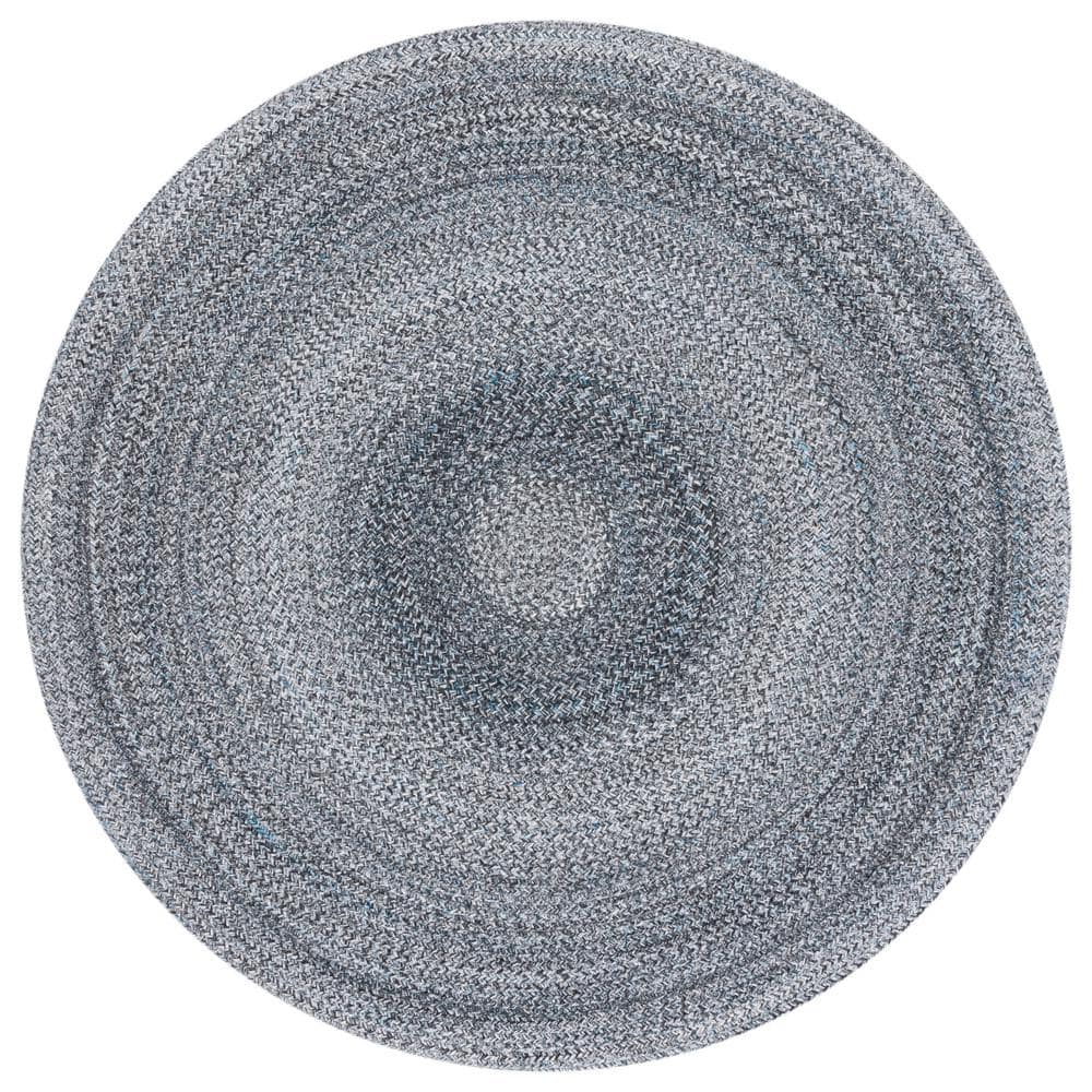 SAFAVIEH Braided Dark Gray Light Blue Doormat 3 ft. x 3 ft. Abstract ...