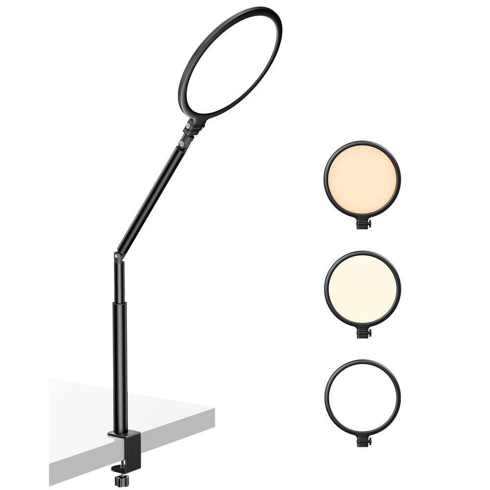 10.2 in. Black USB Dimmable and Flexible Clip-On Ring Desk Lamp with ...