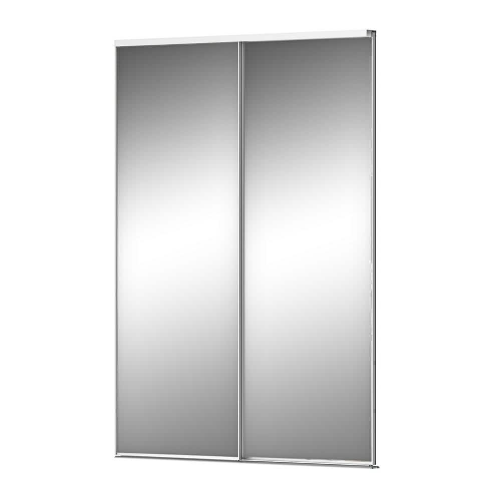 TENONER 60 in. x 80 in., White Double Mirrored 1-Panel Glass Aluminum ...