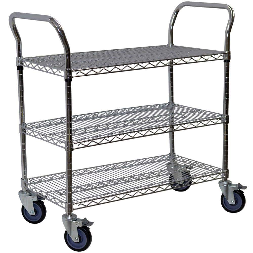 Storage Concepts 3-Shelf Steel Wire Service Cart in Chrome - 39 in H x ...