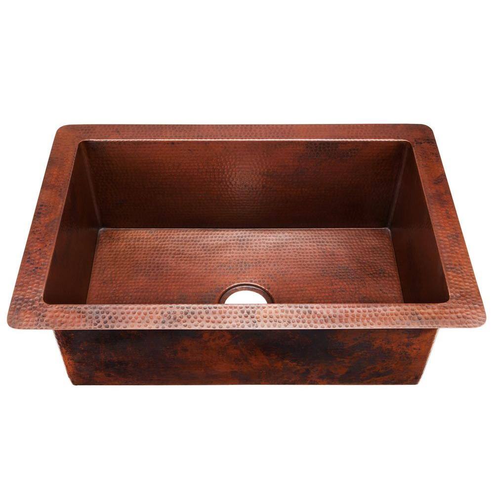 SINKOLOGY Chester Undermount Handmade Pure Solid Copper 33 in. Single ...