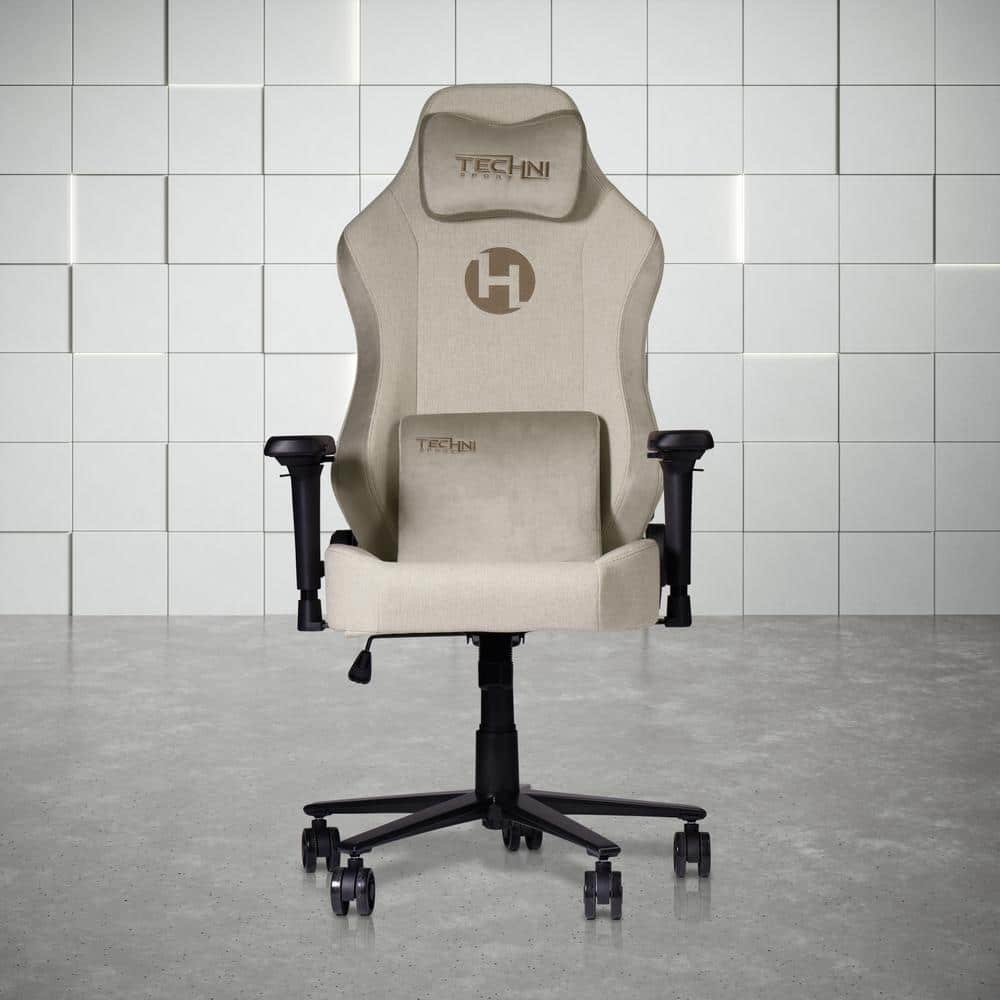 Techni Sport Fabric Reclining Gaming Chair in Beige with Adjustable ...