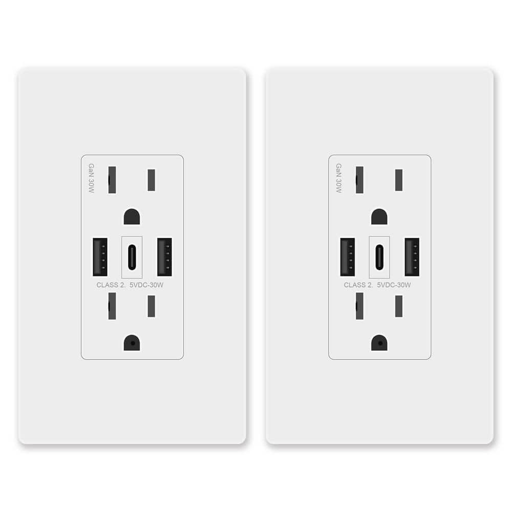 Yichuhaoxi White 6 Amp Tamper Resistant Standard Outlet with 2 USB Type ...