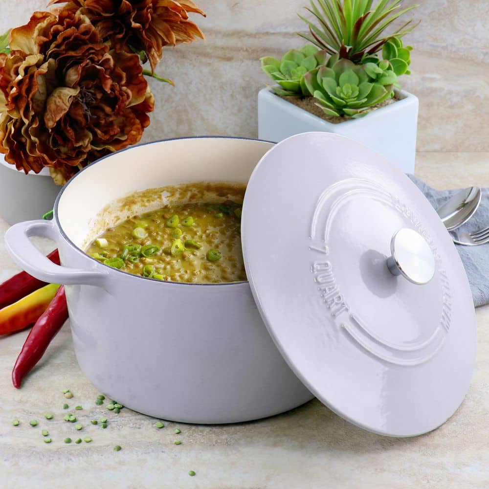 MARTHA STEWART 7 qt. Enameled Cast Iron Dutch Oven with Lid in Lavender ...