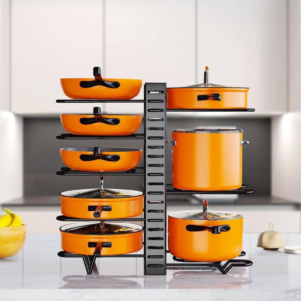 Wudkey 2-Pack Black Adjustable Standing Pot Rack, Pot and Pan Rack, Pot ...