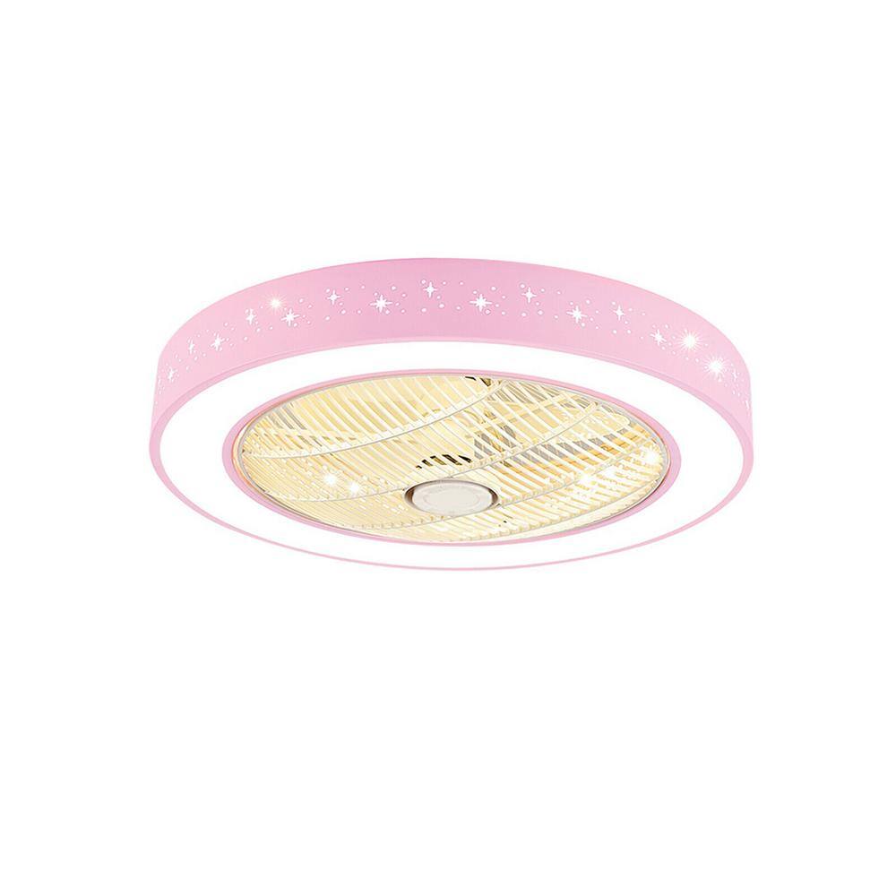 OUKANING 22 in. Modern Integrated LED Indoor Pink Round Semi Flush ...