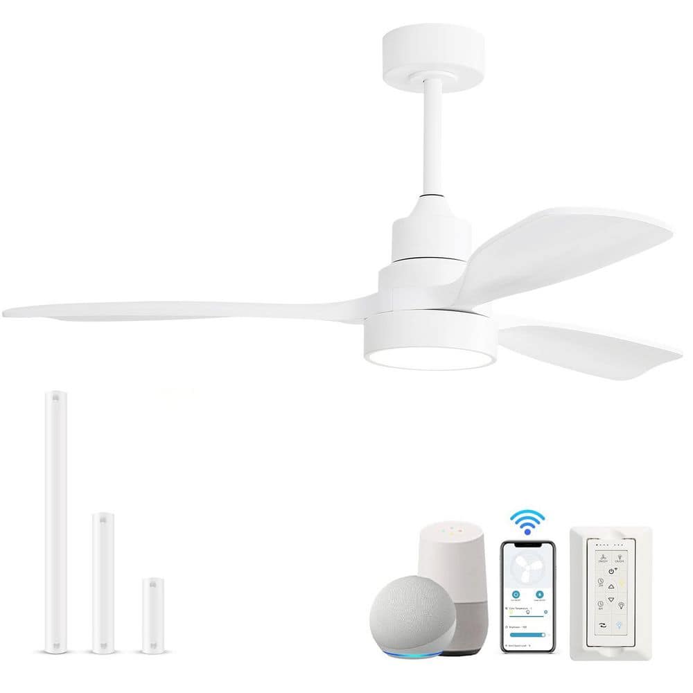 CACI Mall 48 in. Smart Indoor/Outdoor White Ceiling Fan Integrated LED ...