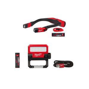 Milwaukee 400 Lumens LED REDLITHIUM Rechargeable Neck Light and 100 Lumens Aluminum Pen Light ...