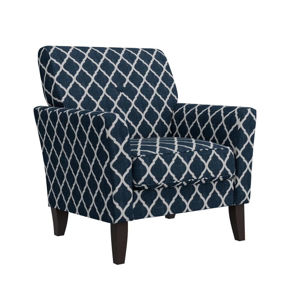 Handy Living Alex Blue Trellis Patterned Fabric Transitional Flared Arm ...