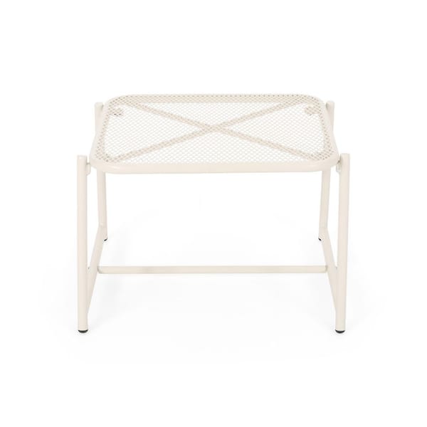 White Iron Mesh-Top Outdoor Side Table Modern T-Frame Design with Sled ...