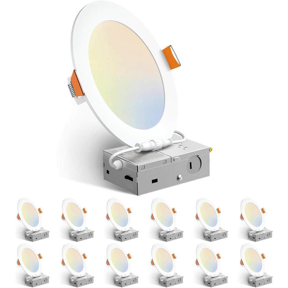 Amico 6 in. Adjustable 5CCT 12 Pack Canless LED Recessed Ceiling Light ...
