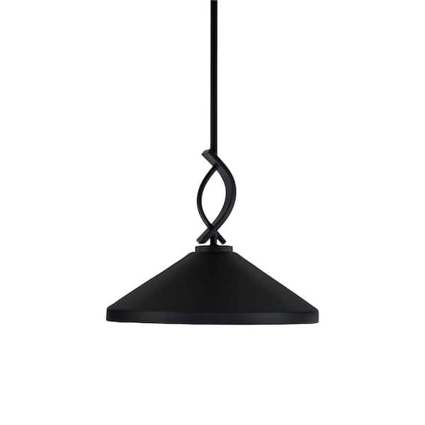 Olympia 100-Watt 1-Light Matte Black Shaded Pendant Light with 14 in ...