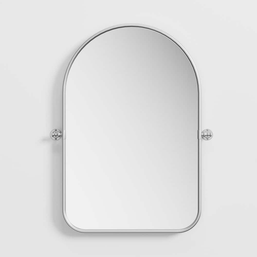 MAYEERTY Silver 24 in. W x 36 in. H Modern Arch Metal Framed Pivoting ...